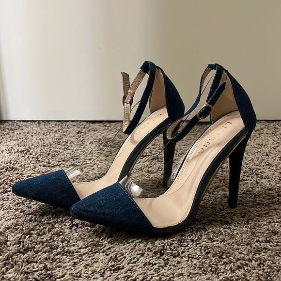Liliana | Shoes | Liliana Womensblue Denim Lucite Detail Heels Shoes ...